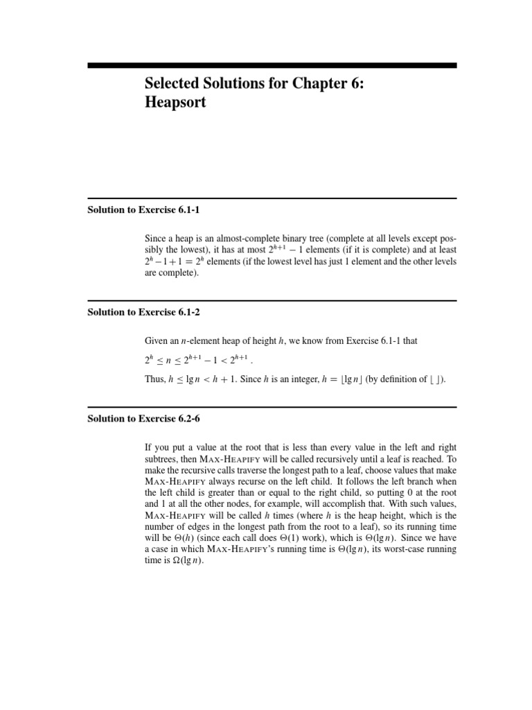 Selected Solutions For Chapter 6 Heapsort Solution To Exercise 61 1 Pdf 