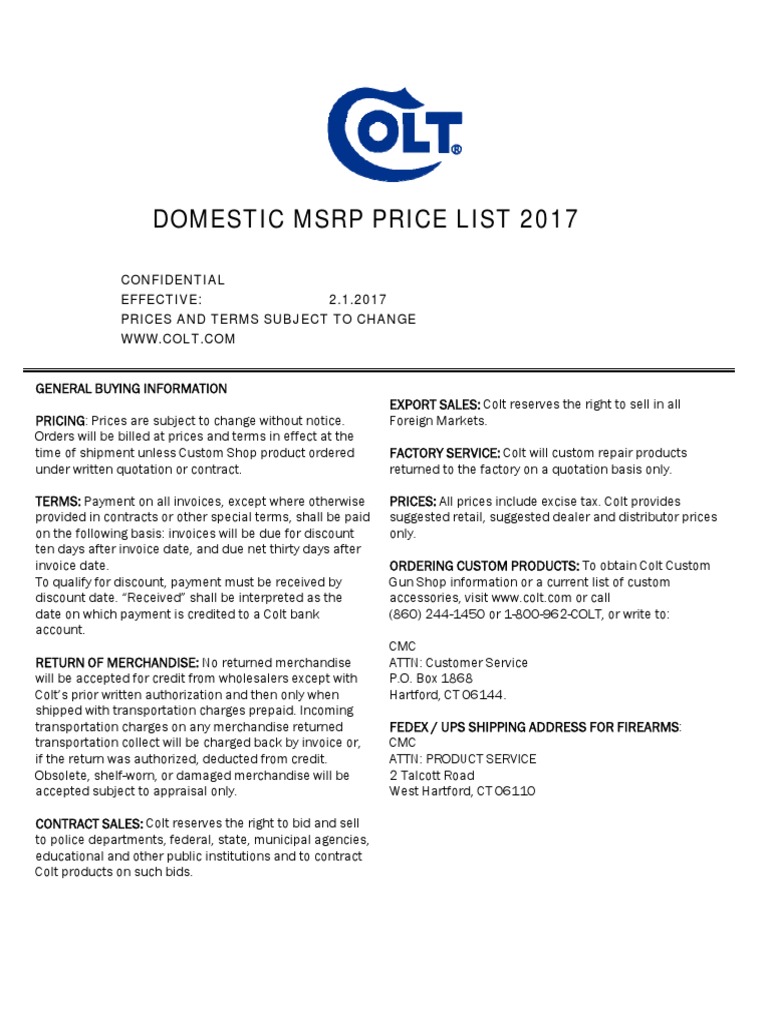 2017 Feb MSRP Price List | PDF | Projectile Weapons | Firearms