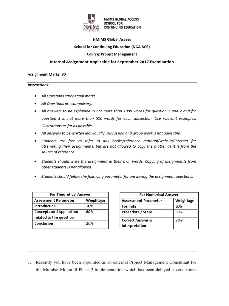 Project Management - Assignment September 2017 S9yePw6WWe | PDF ...
