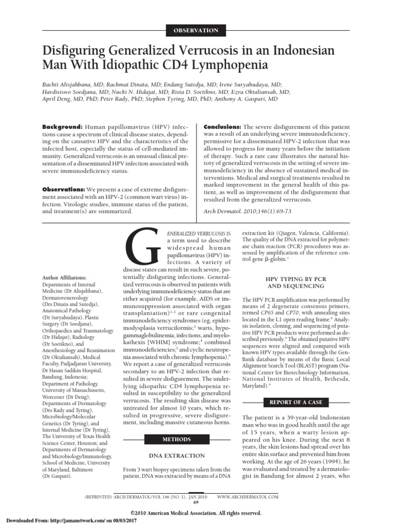 Disfiguring Generalized Verrucosis in An Indonesian Man With Idiopathic ...