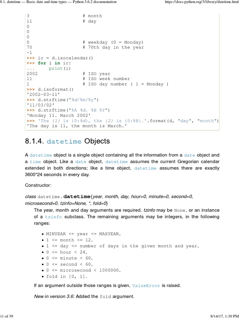 10 Datetime - Basic Date and Time Types - Python 3.6 | PDF | Class (Computer Programming ...
