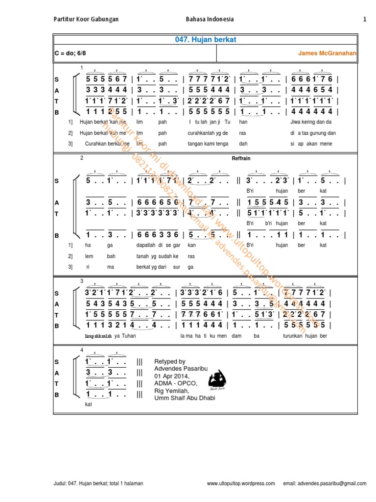 Partitur Koor "Hujan Berkat" | PDF