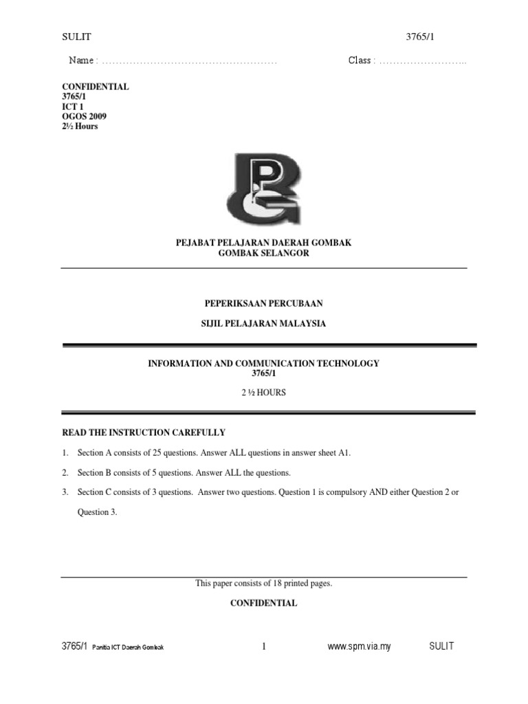Gombak ICT Trial Exam Paper 2009 | PDF | Gateway (Telecommunications ...