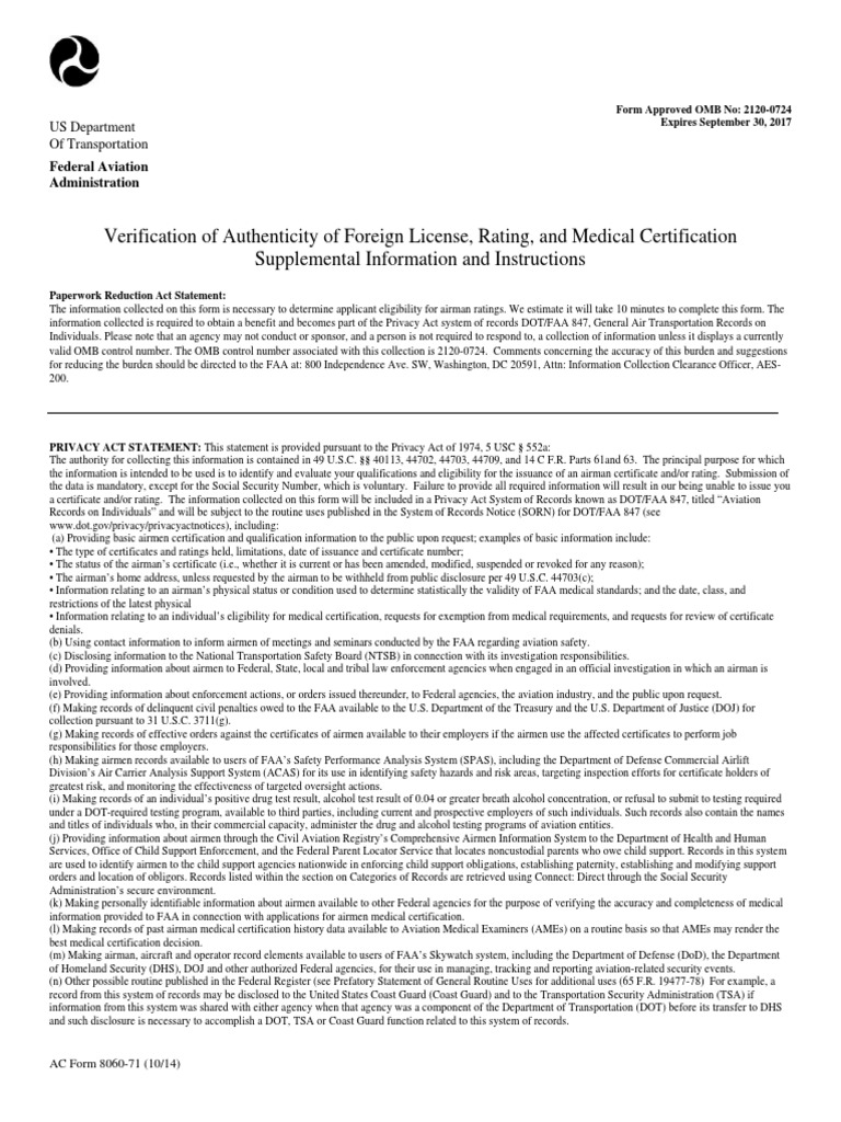 AC Form 8060-71 PDF | PDF | Airman | Federal Aviation Administration