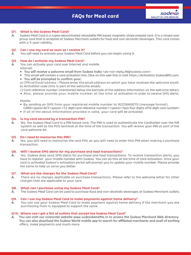 FAQ Sodexo | PDF | Personal Identification Number | Identity Document