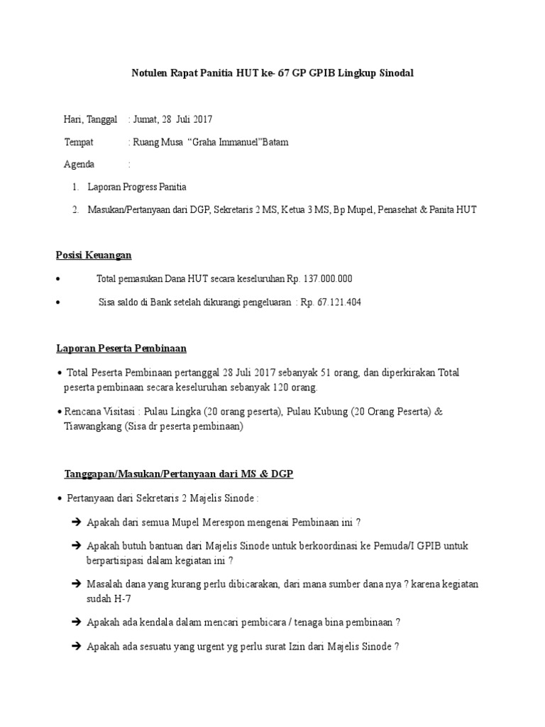 Notulen Rapat Panitia - 28 Juli | PDF