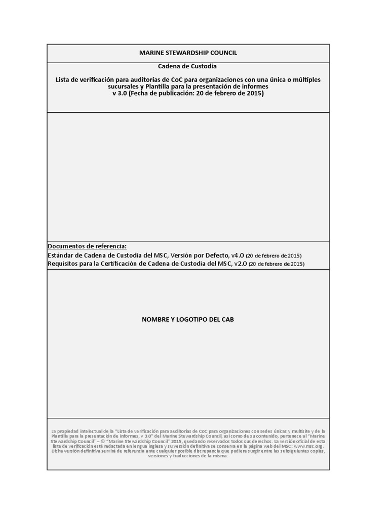 MSC Chain of Custody Single Multi-Site Checklist Español | PDF ...