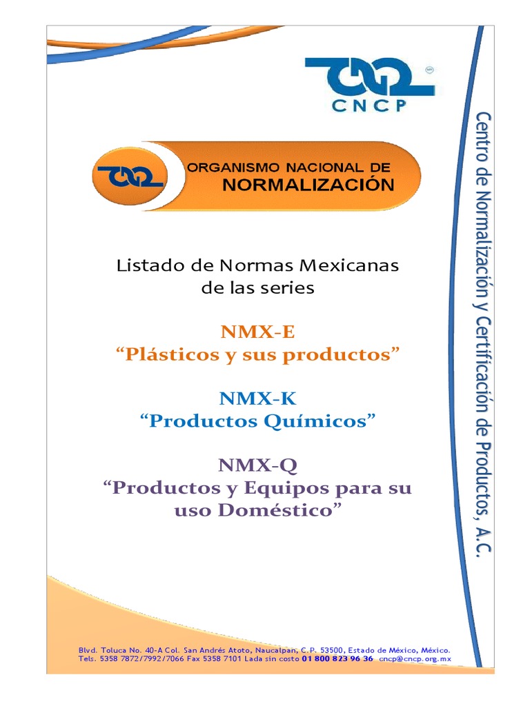 Listado de Normas NMX PDF | PDF | Cloruro de polivinilo | El plastico