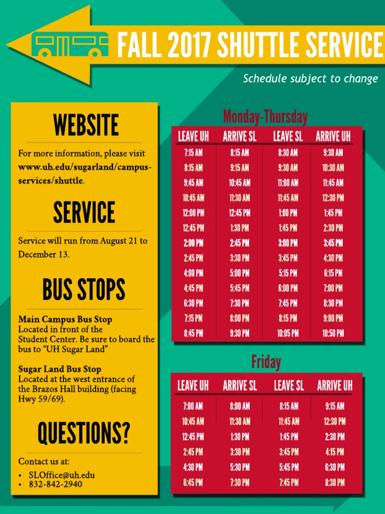 Fall 17 Shuttle Schedule | PDF