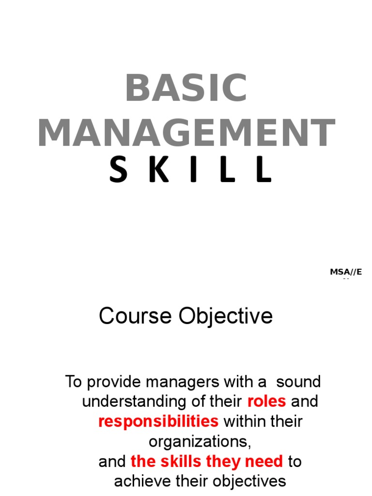 Basic Management Skills | PDF | Goal | Leadership