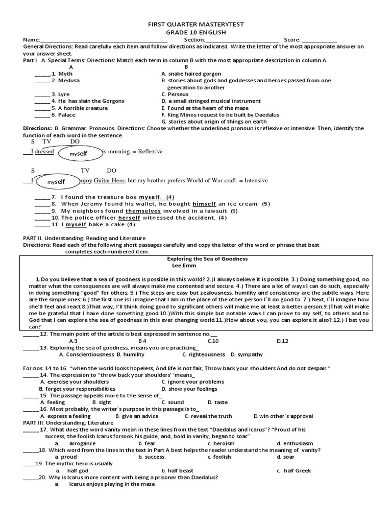 First Quarter Mastery Test | PDF | Religion And Belief