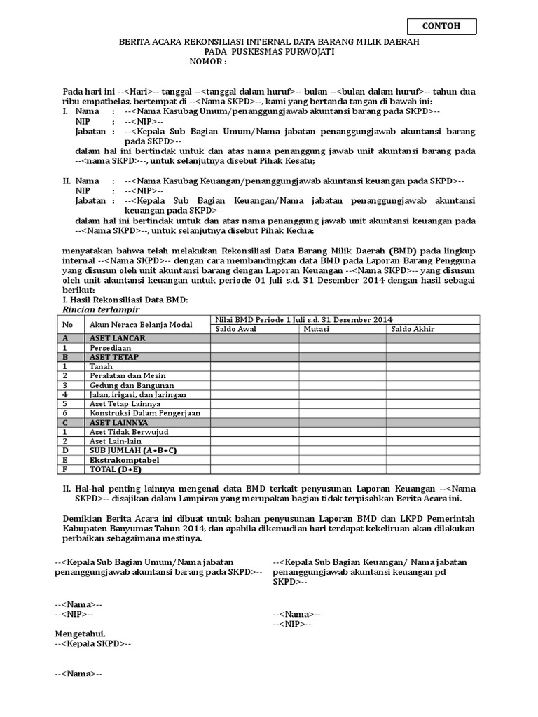 Berita Acara Rekon Aset | PDF