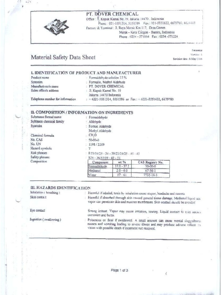MSDS Formalin PDF | PDF