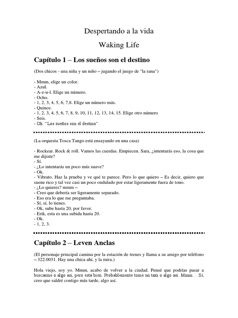 Despertando A La Vida Guion Traduccion Por Joshua Pinzon | PDF
