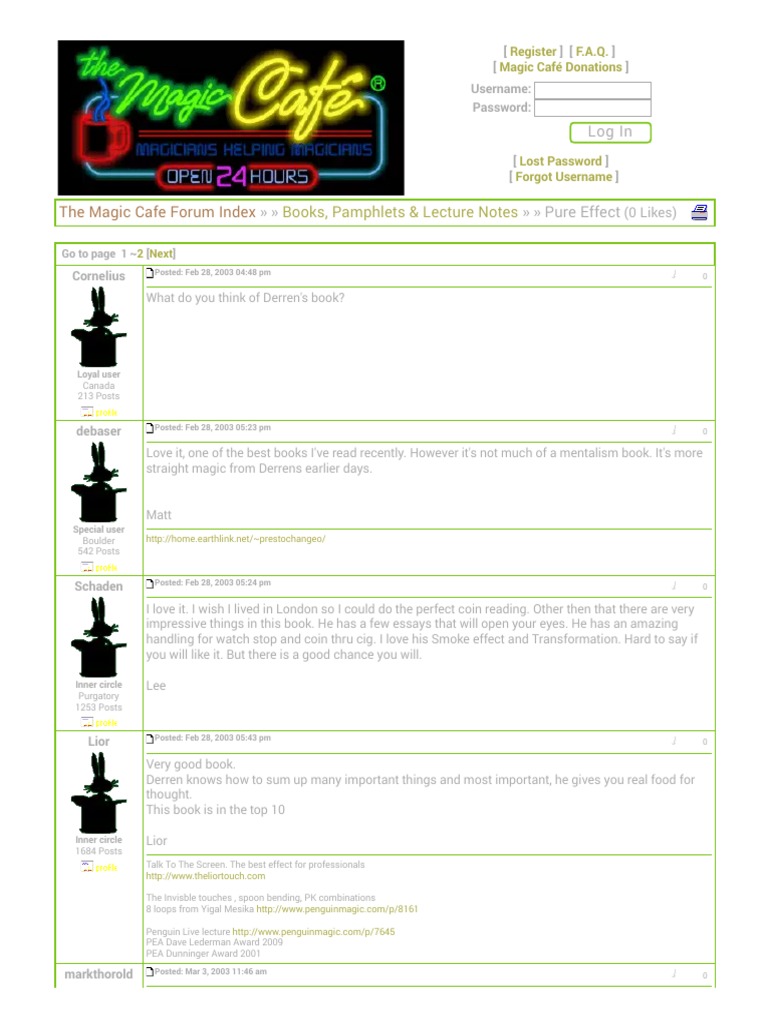 The Magic Cafe Forums - Pure Effect | PDF | Mentalism | Magic (Illusion)