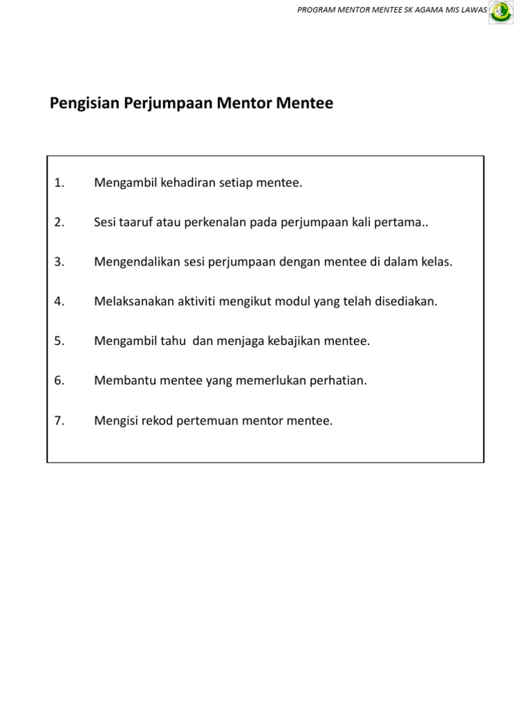 Pengisian Perjumpaan Mentor Mentee | PDF | Karier & Perkembangan