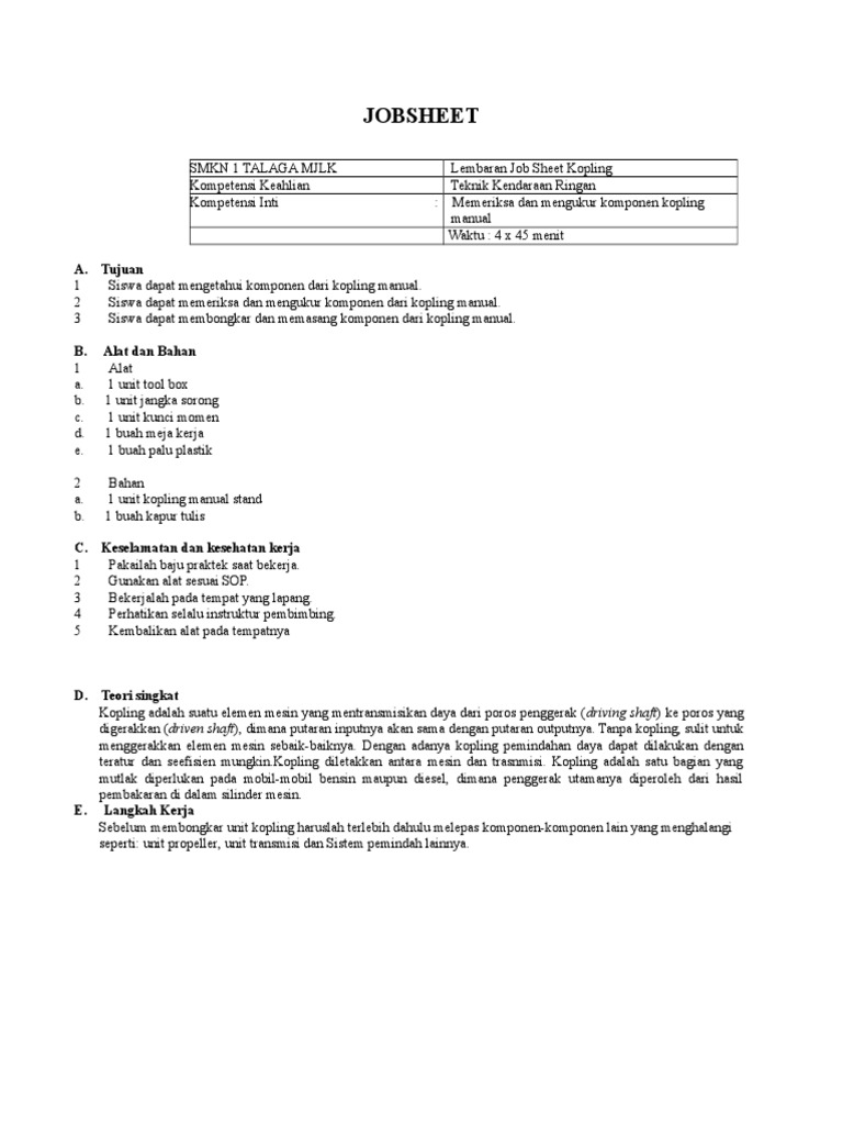 Jobsheet Kopling k13 | PDF | Griya & Taman