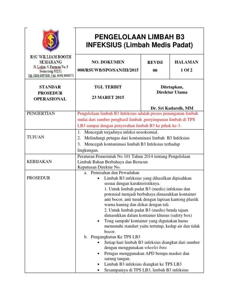 Spo Pengelolaan Limbah Medis | PDF