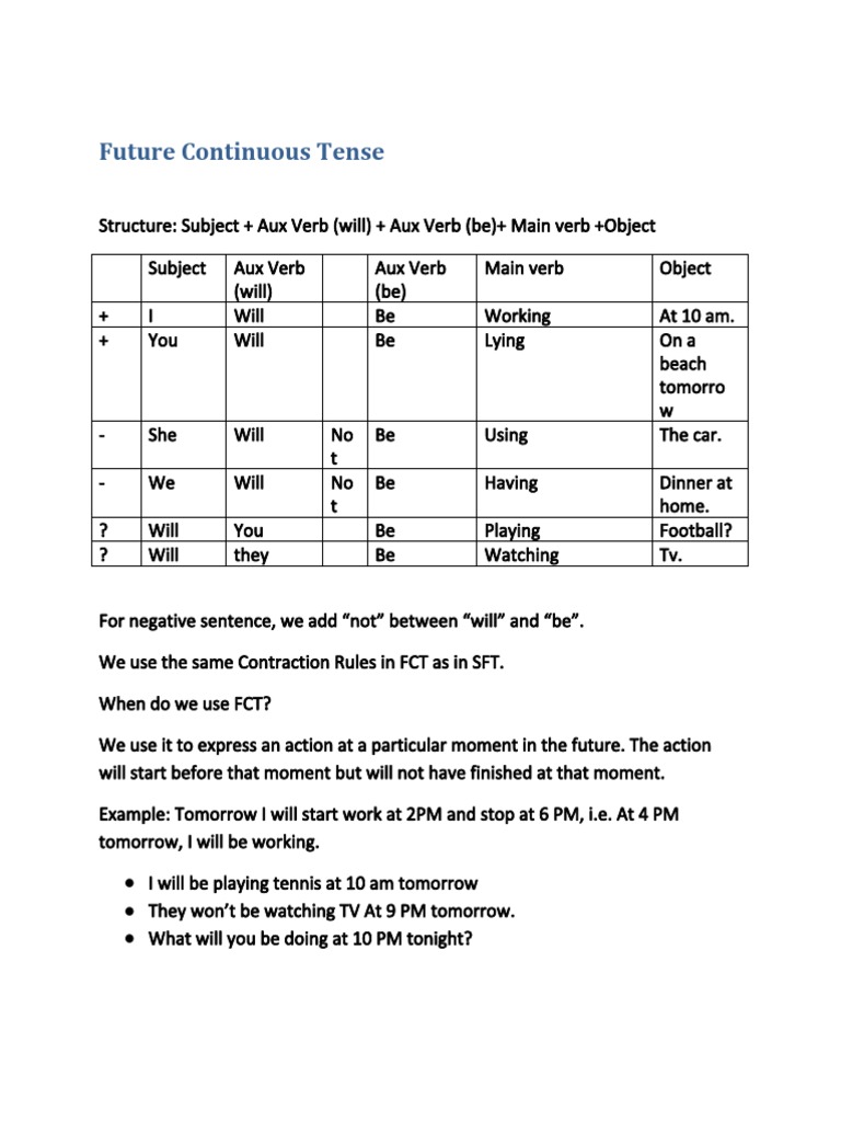 Future Continuous Tense | PDF | Language Mechanics | Syntactic ...