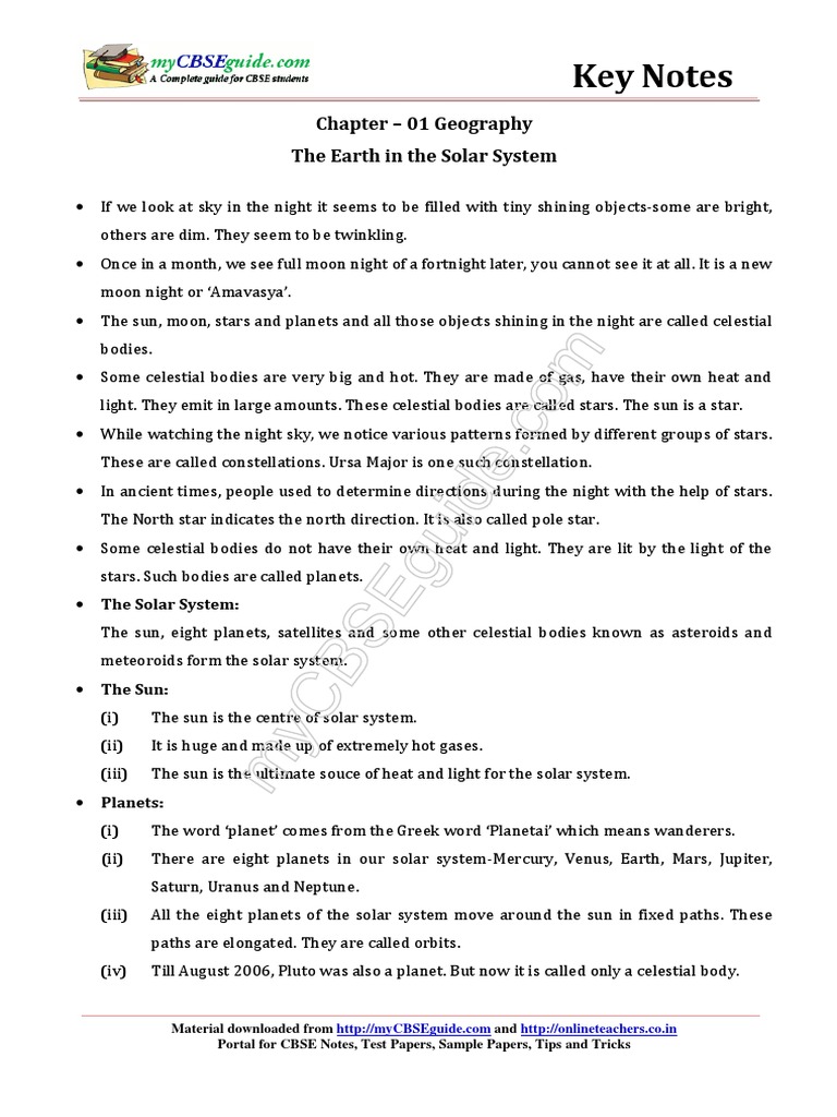 Chapter - 01 Geography The Earth in The Solar System | PDF | Equator | Solar System