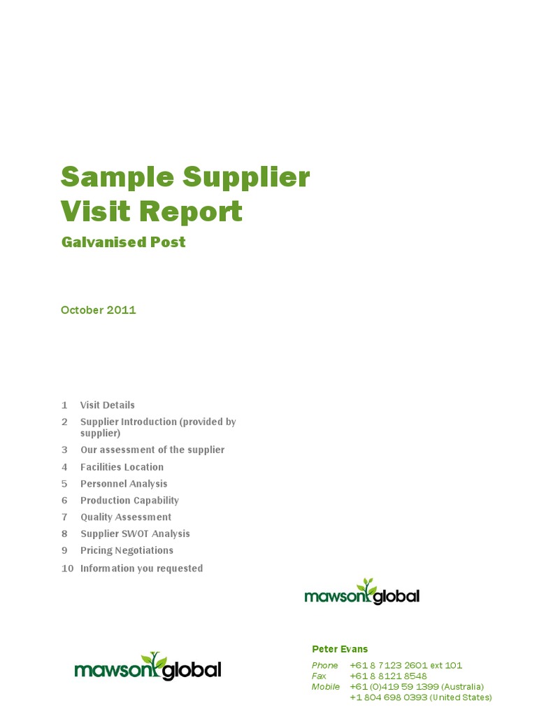 Sample Supplier Visit Report | PDF | Scaffolding | Galvanization