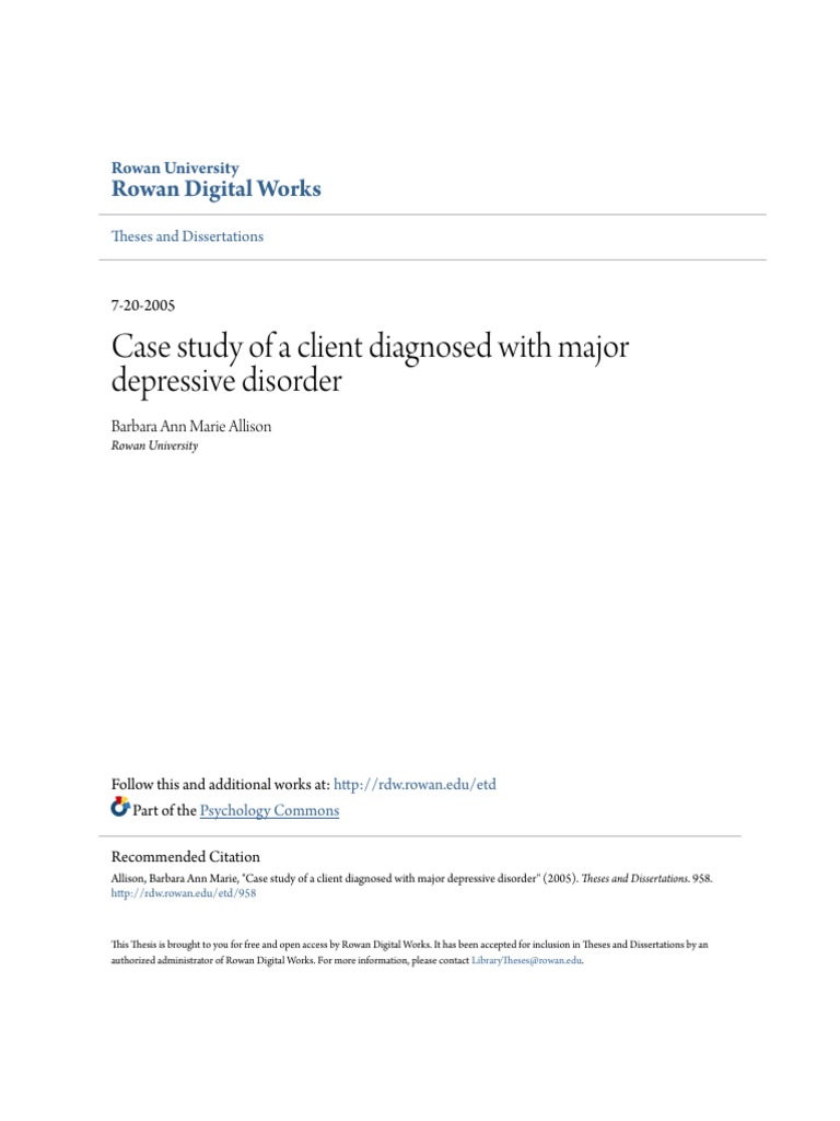 Case Study of A Client Diagnosed With Major Depressive Disorder PDF ...