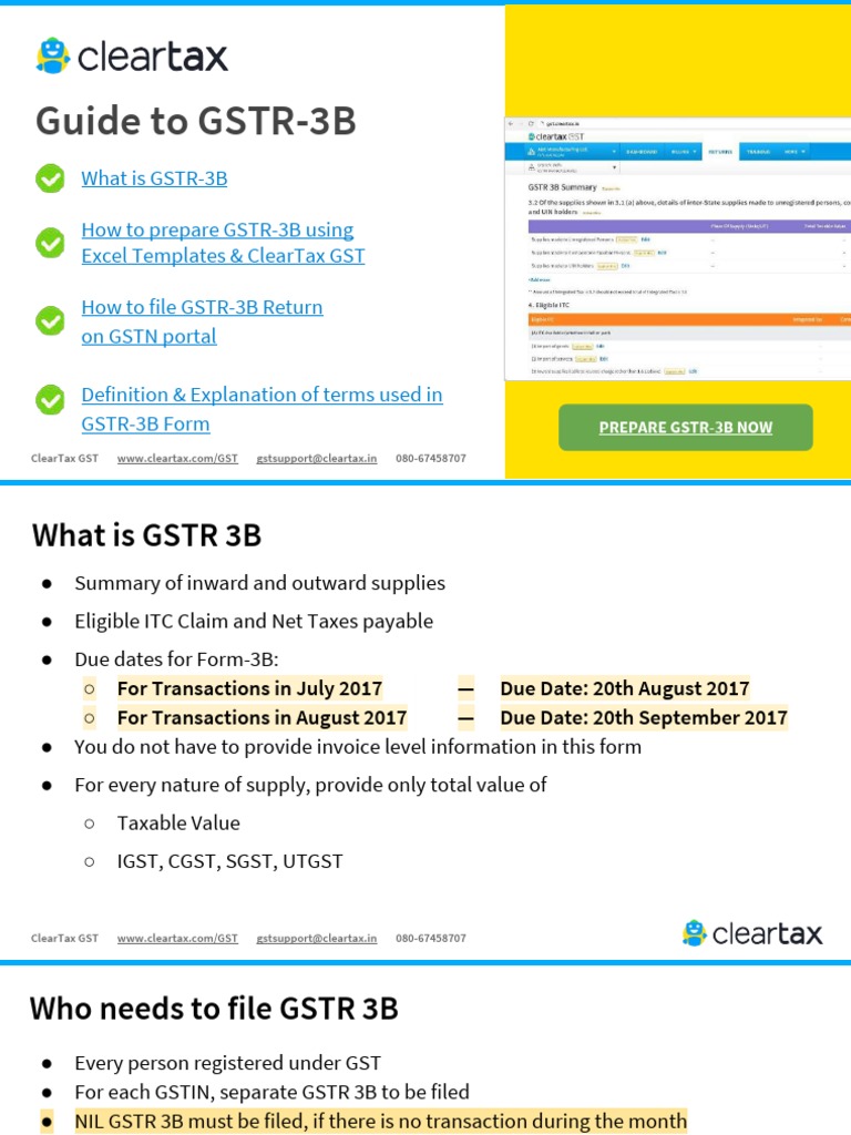 GSTR 3B How To Guide by ClearTax | PDF | Invoice | Value Added Tax