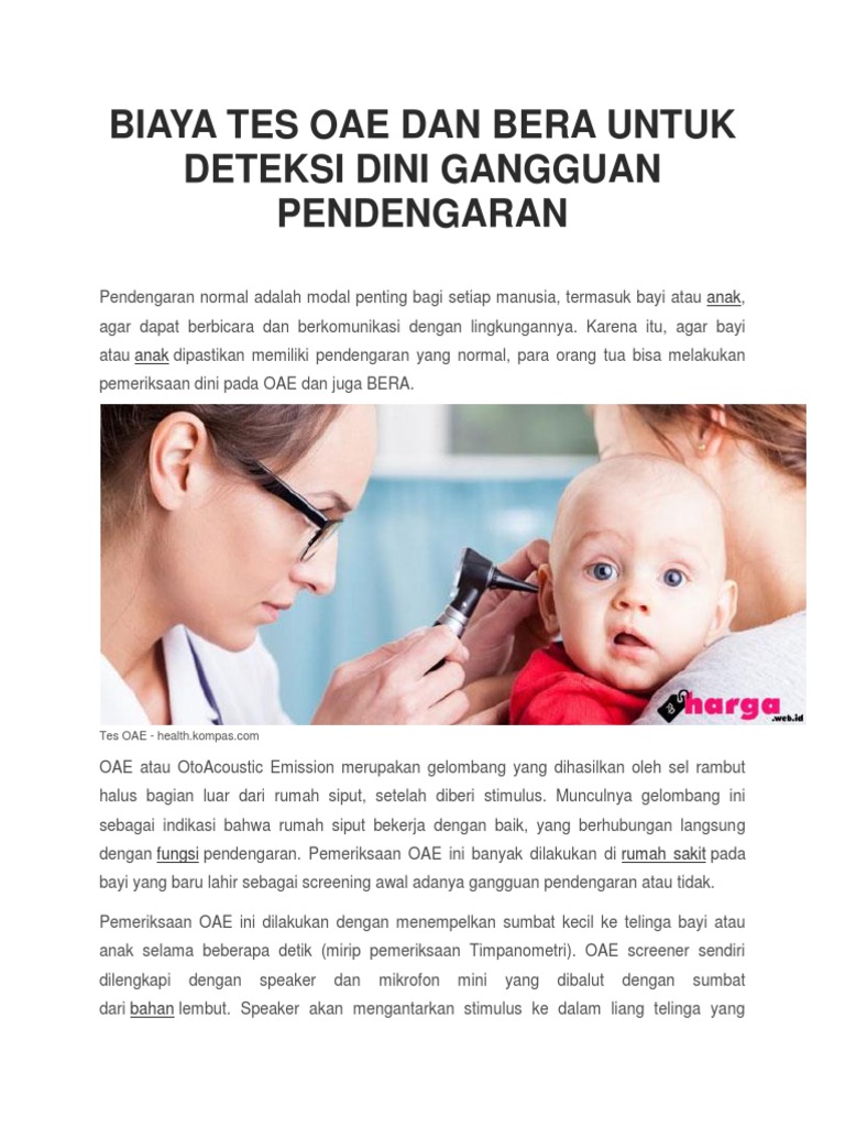 Biaya Tes Oae Dan Bera Untuk Deteksi Dini Gangguan Pendengaran | PDF