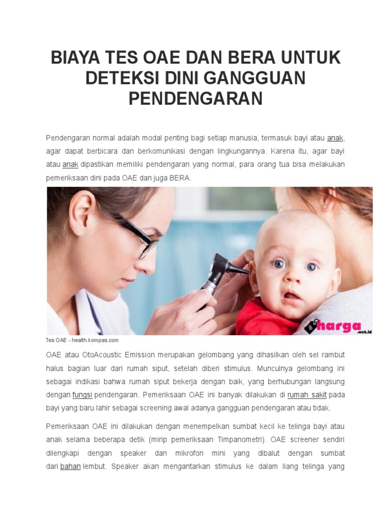 Biaya Tes Oae Dan Bera Untuk Deteksi Dini Gangguan Pendengaran | PDF ... Biaya Tes Oae Dan Bera Untuk Deteksi Dini Gangguan Pendengaran | PDF ...