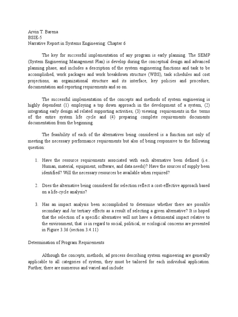 WrittenNarrative Report Systems Engineering | PDF | Systems Engineering ...