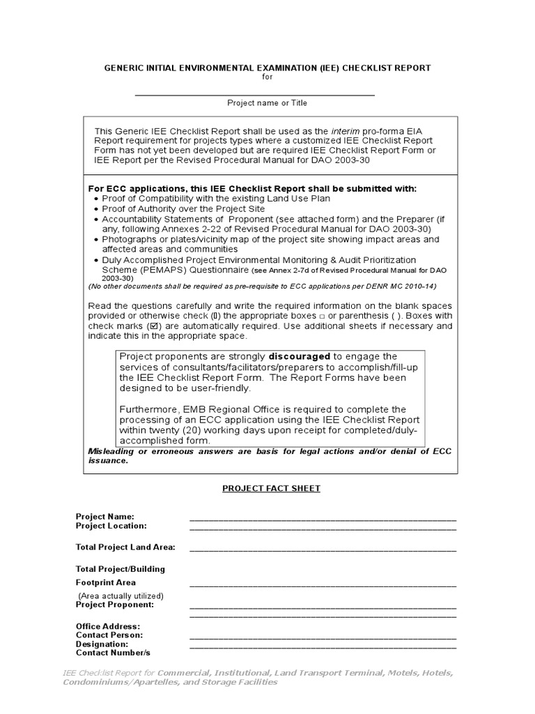 GENERIC IEE Checklist Form | PDF | Environmental Monitoring | Flood