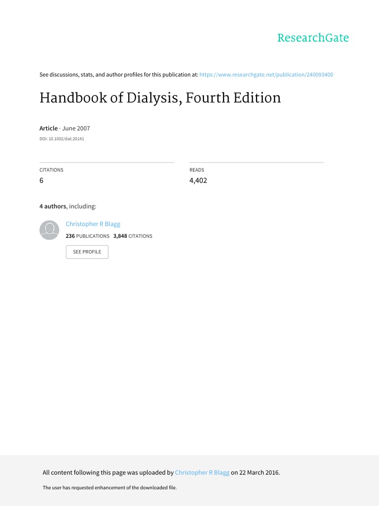 Handbook of Dialysis Fourth Edition | PDF | Nephrology | Dialysis