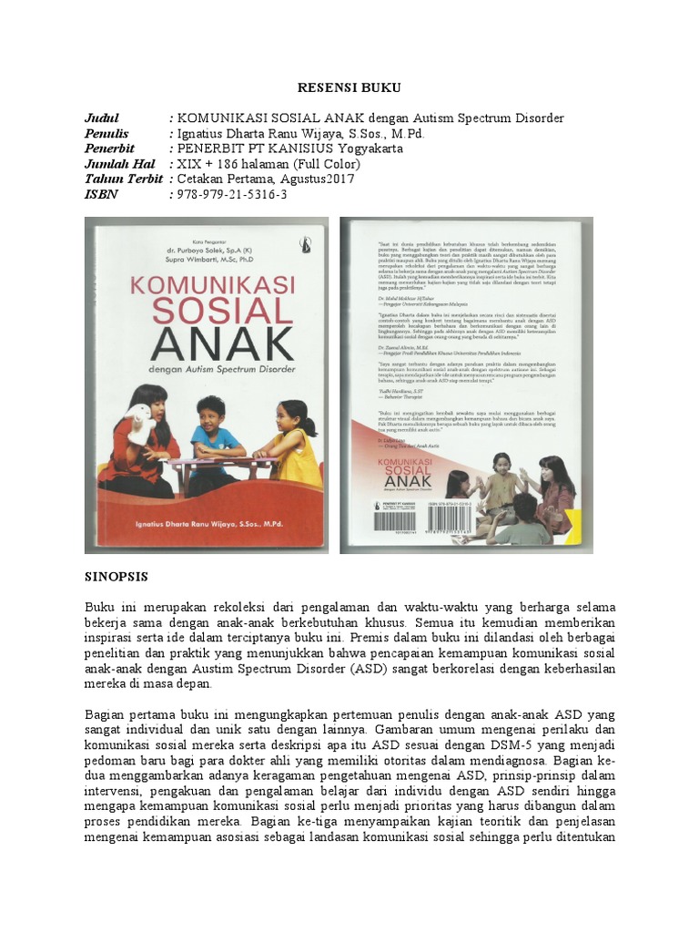 Resensi Buku Komunikasi Sosial Anak Dengan Autism Spectrum Disorder (ASD) | PDF