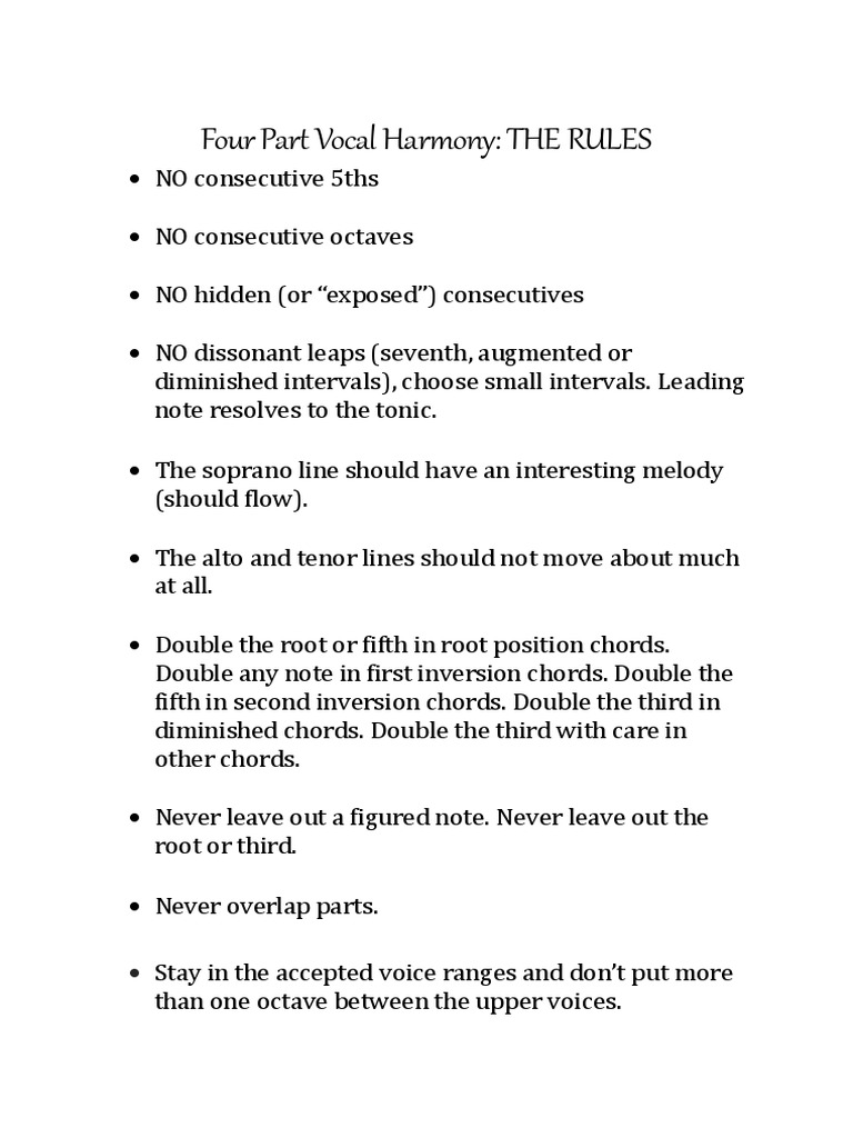 Four Part Vocal Harmony Rules | PDF | Interval (Music) | Chord (Music)