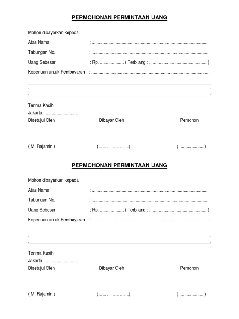 Form Permintaan Uang | PDF