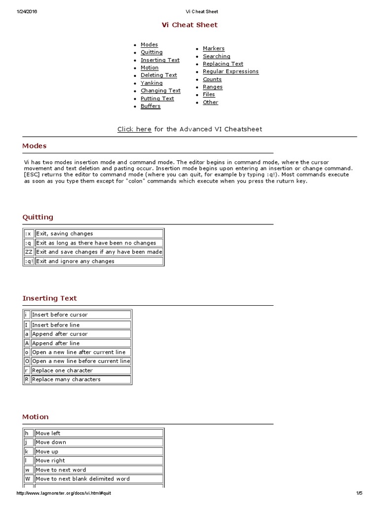 Vi Cheat Sheet: Click Here For The Advanced VI Cheatsheet | PDF ...