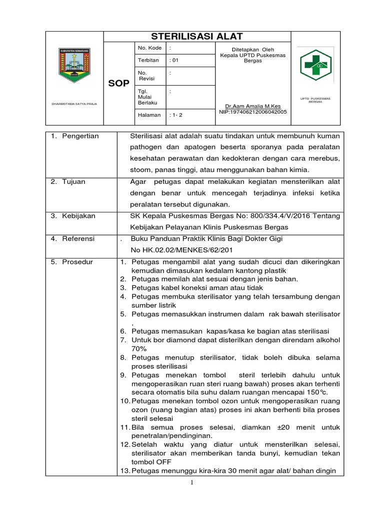 SOP Sterilisasi Alat | PDF