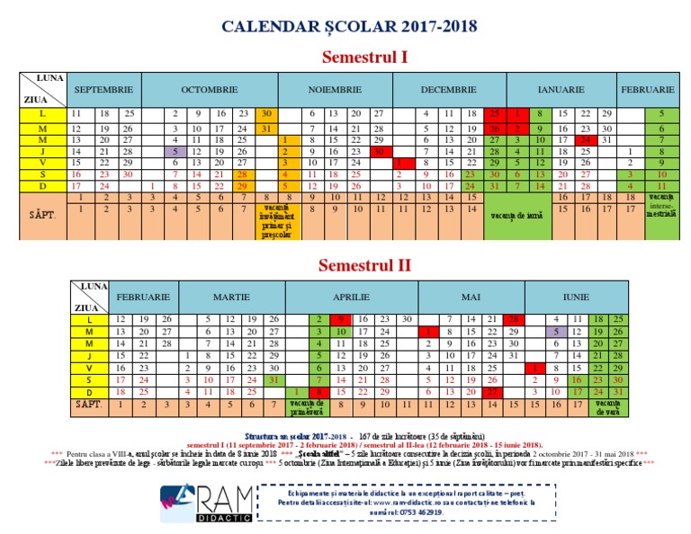 Calendar Școlar 2017-2018 | PDF
