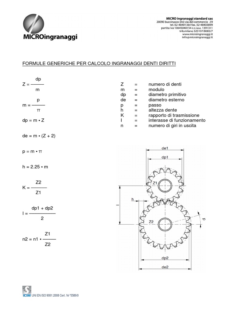 Formule Per Calcolo Ingranaggi
