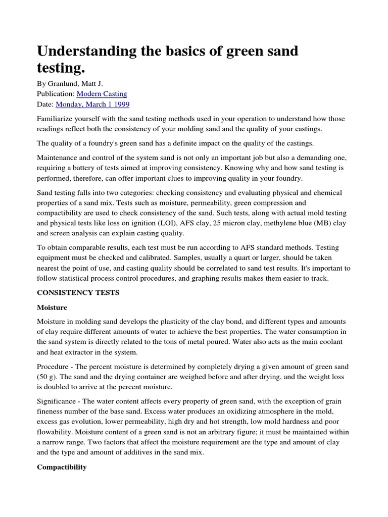 Chemical Properties of Sand | PDF | Casting (Metalworking) | Sand