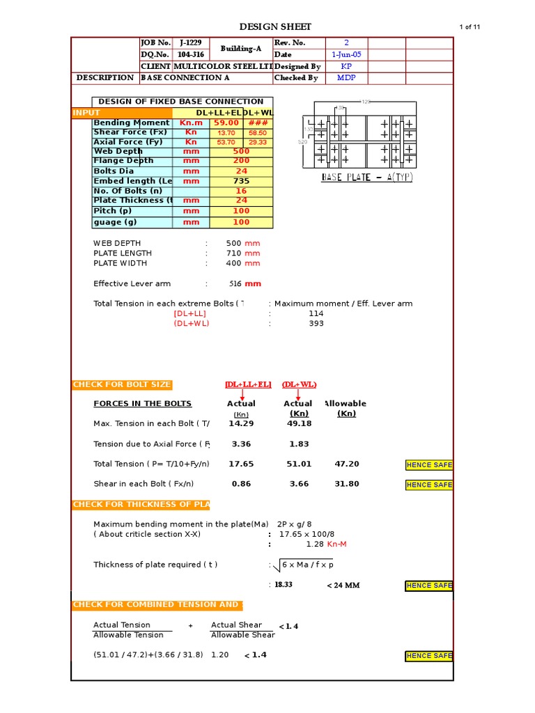 Design of Three Fixed Base Connections for Steel Columns | PDF | Screw ...