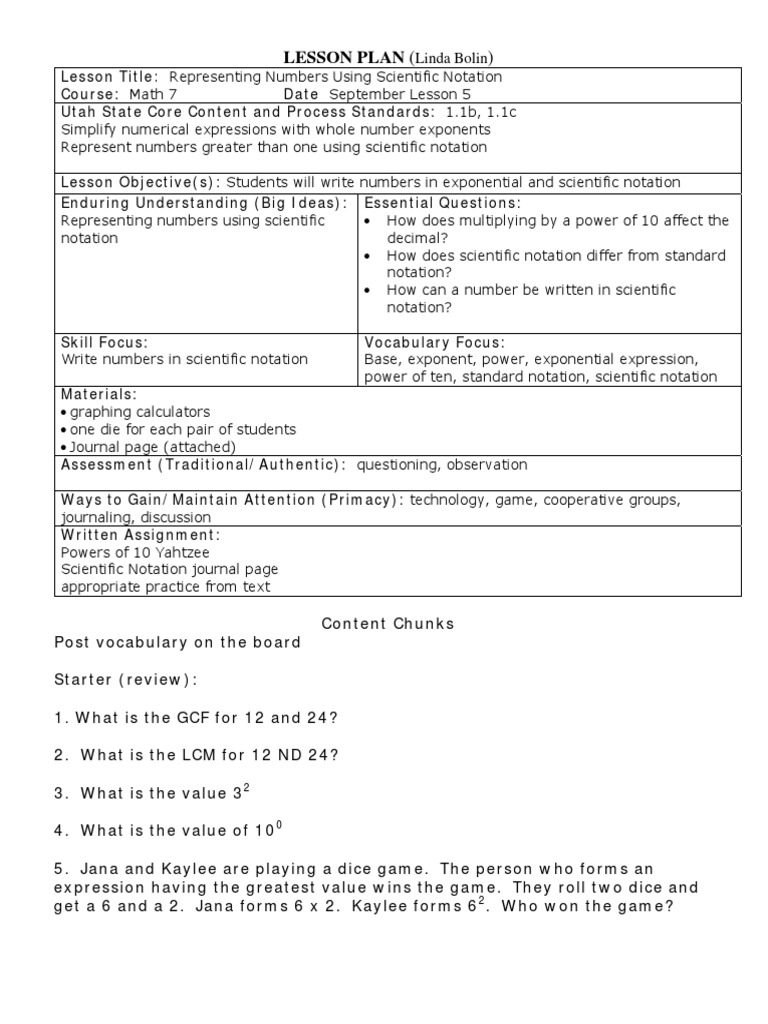 ScientificNotation Lesson Plan | PDF | Exponentiation | Decimal