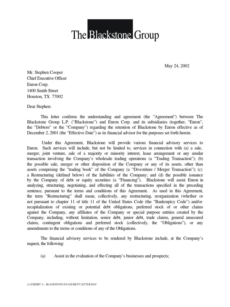 Blackstone Engagement Letter PDF | PDF | Indemnity | Chapter 11