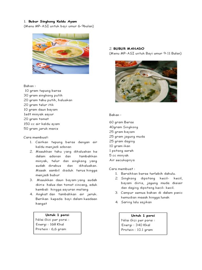 Menu PMT Bayi Dan BalitA | PDF