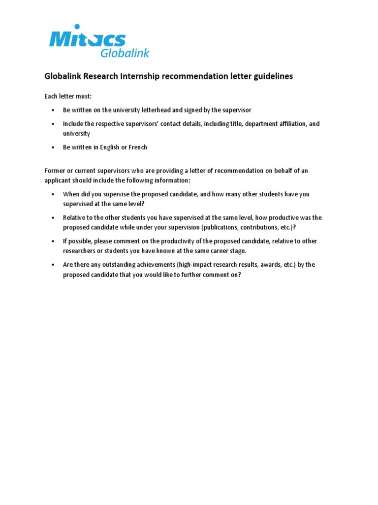 Mitacs Recommendation Letter Guidelines | PDF | Career & Growth