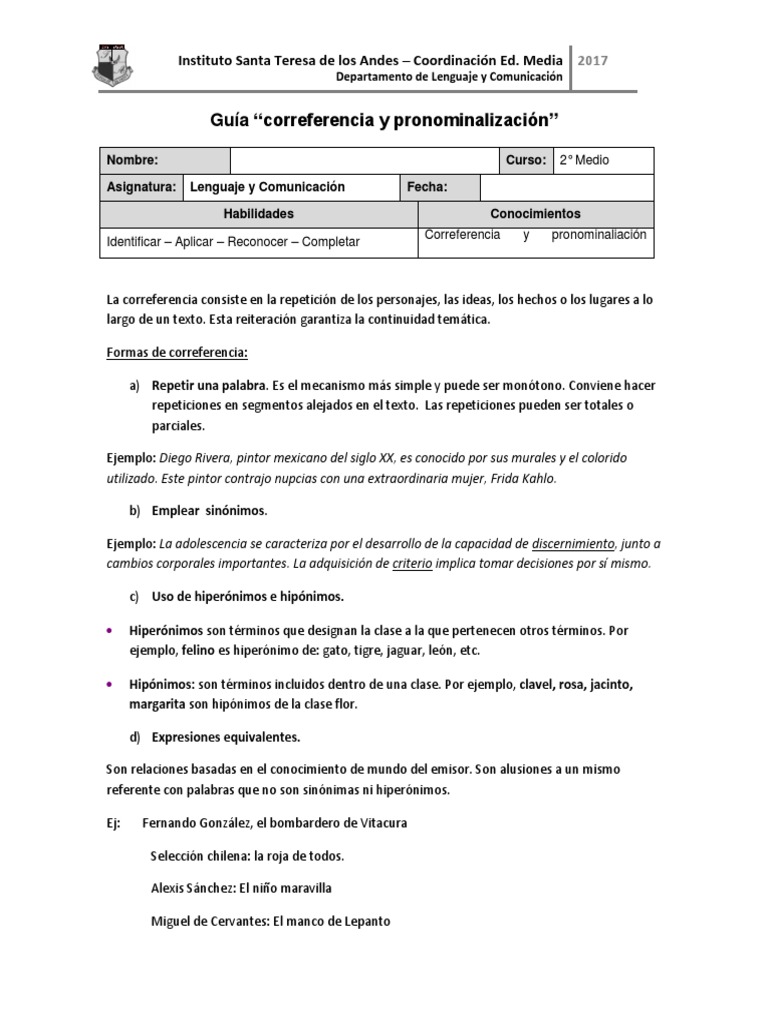 Guía Correferencia y Pronominalización | PDF | Pronombre | Plural