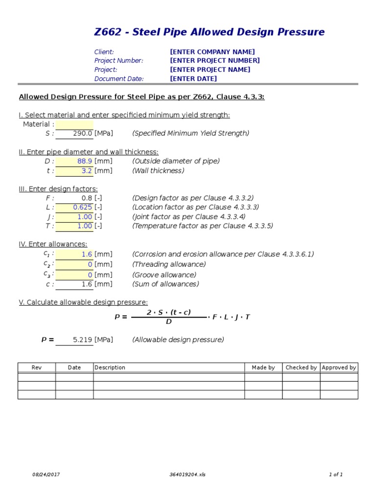 Z662 Steel Pipe Design Pressure Calculation | PDF