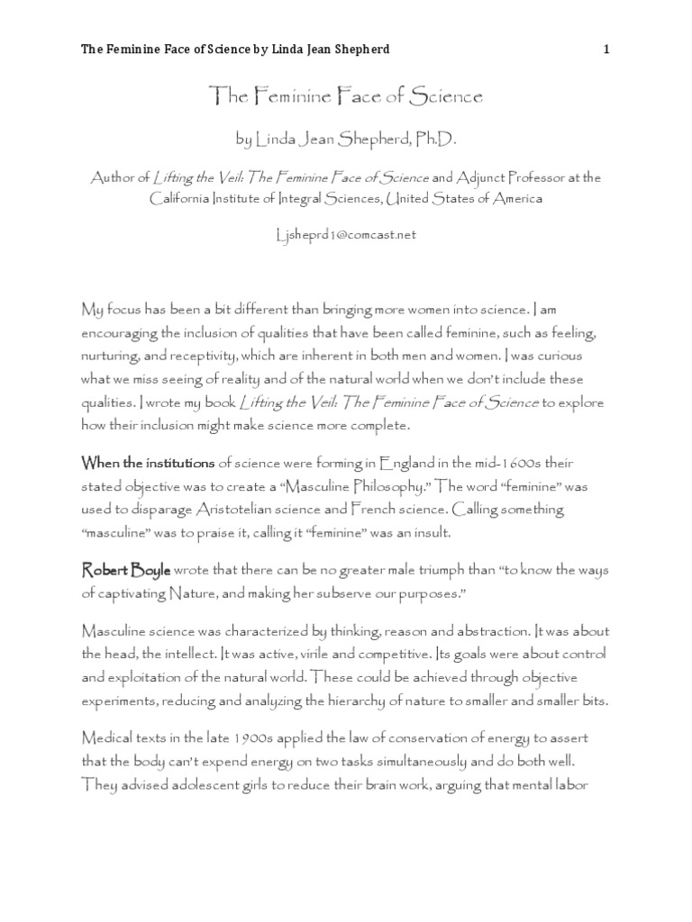 The Feminine Face of Science | PDF | Chaos Theory | Femininity