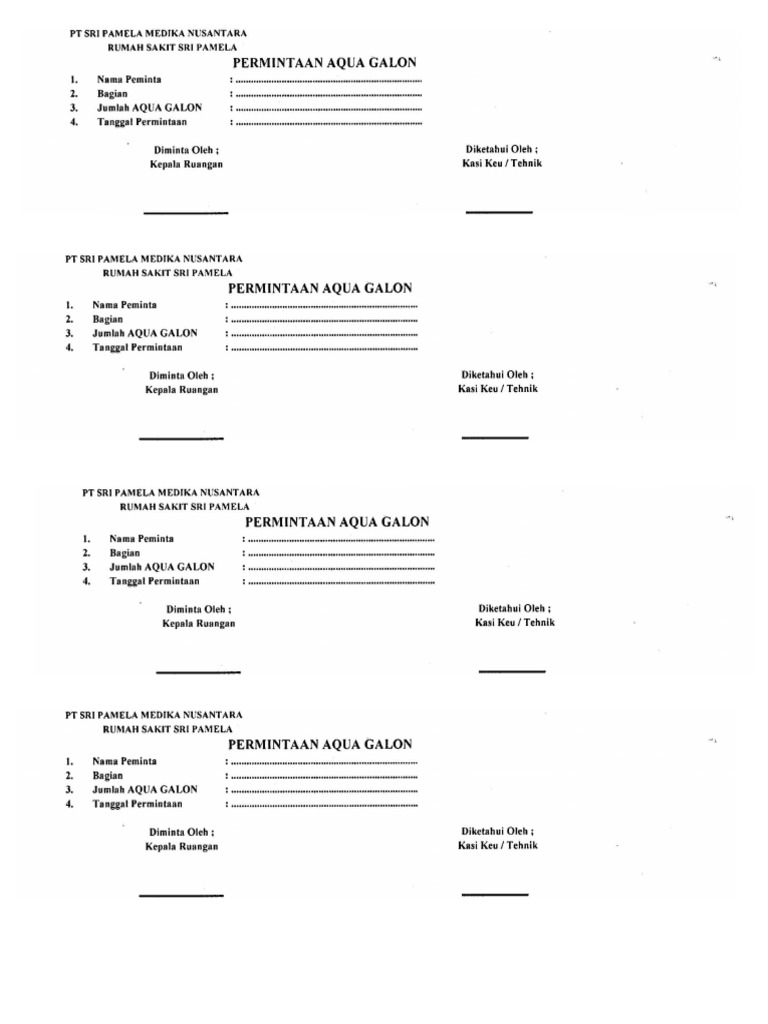 Form Permintaan Aqua Galon | PDF