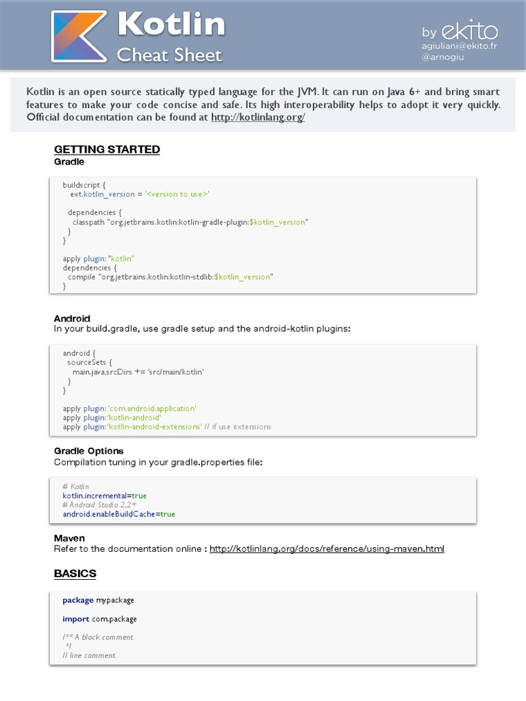 Kotlin Cheat Sheet 1p - by Ekito 1.2 | PDF | Constructor (Object ...